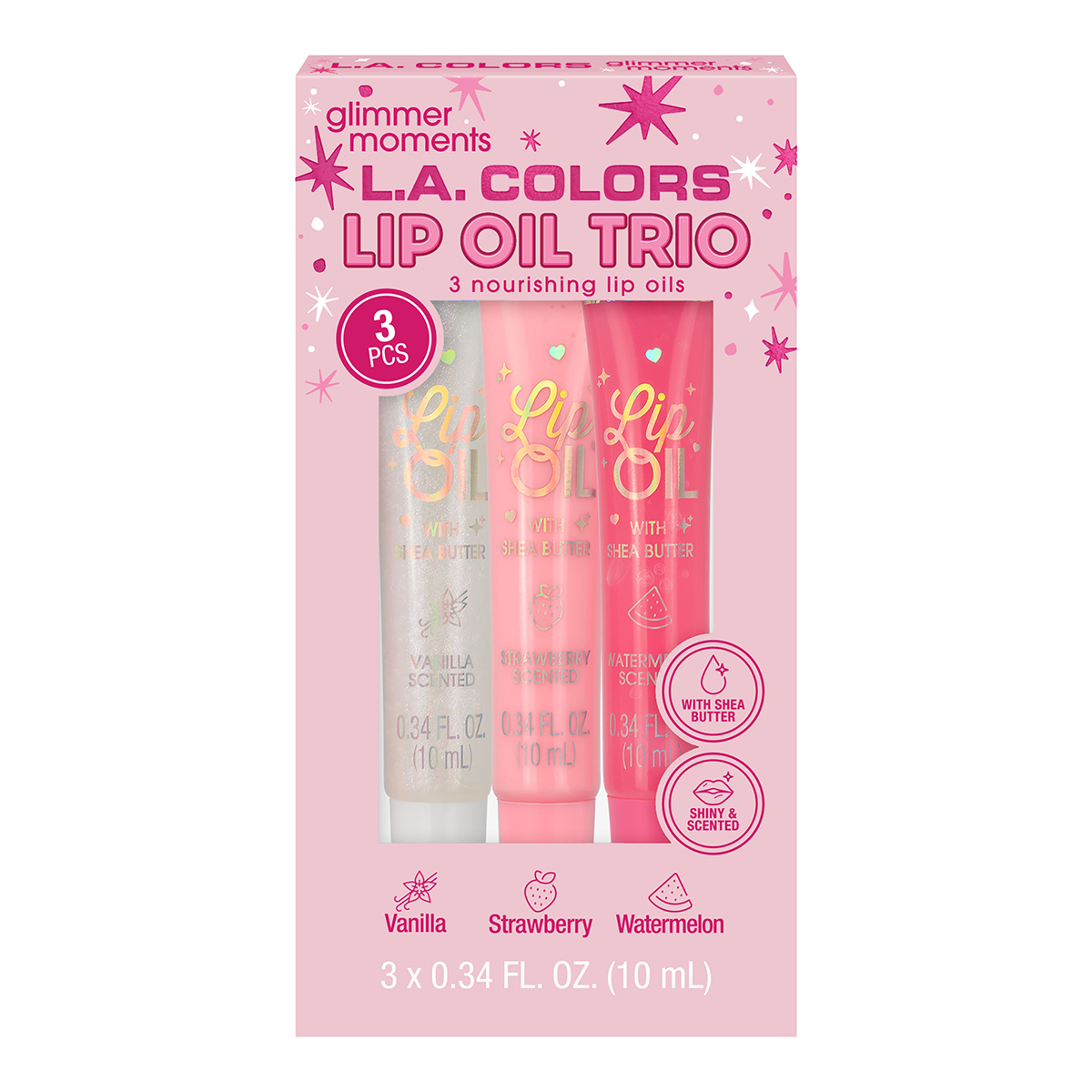 Set De Navidad L.A. Colors Trio de Aceite de Labios Lustrous Shine 202 ...